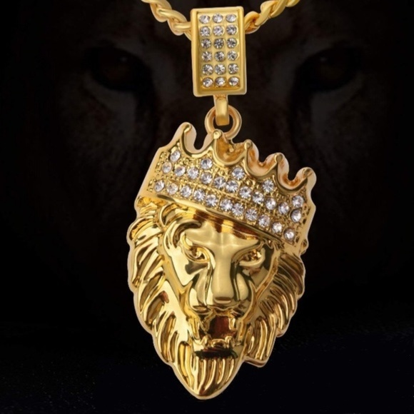 Accessories | Large Gold Crowned Lion W Rope Chain Necklace | Poshmark
